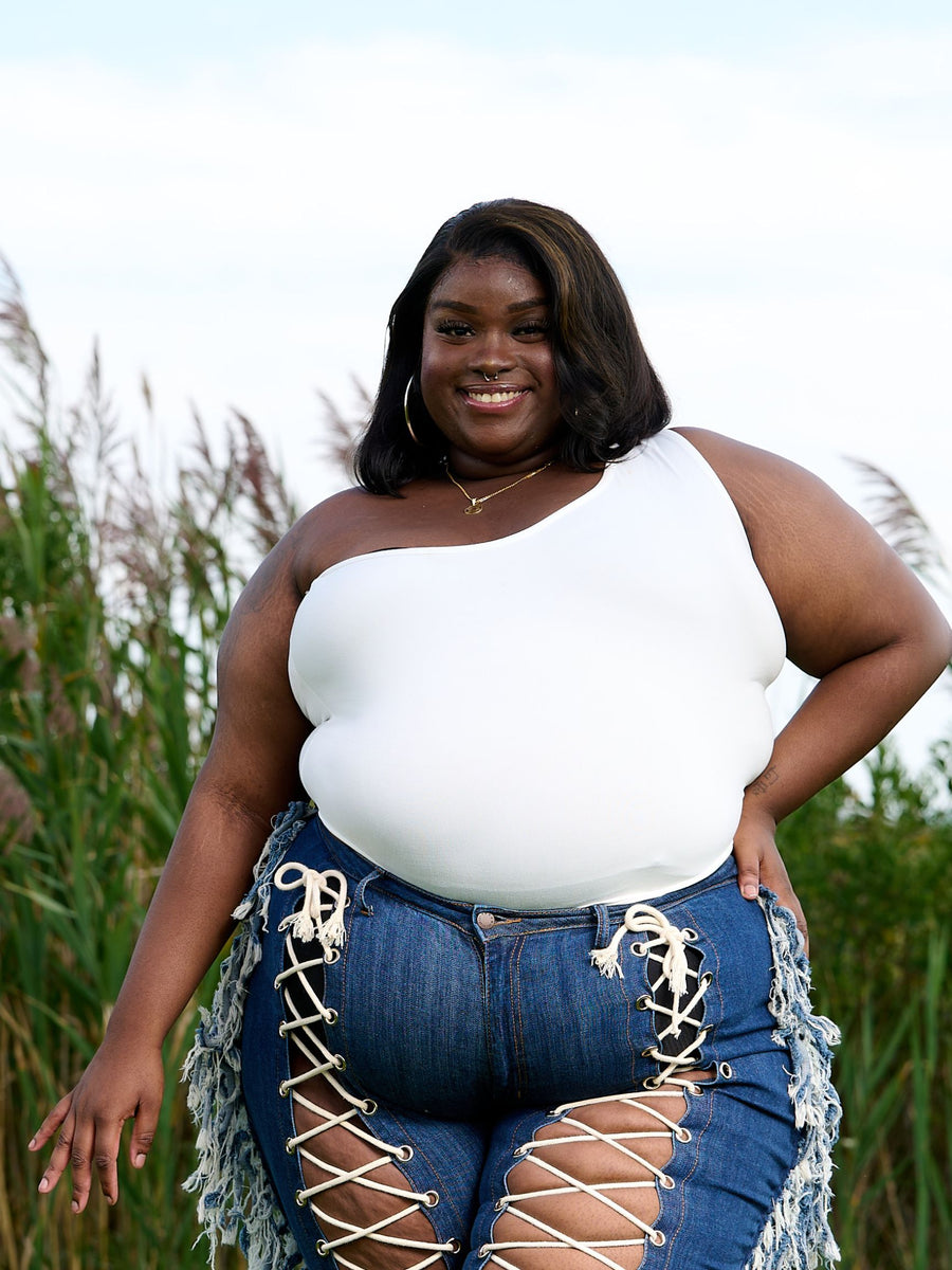 1-Side Only Bodysuit - white – 💋ByLoriStef